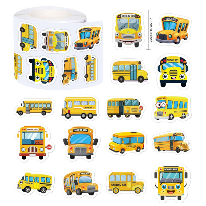 School Bus Roll Stickers 500Pcs 16 Patterns School Bus Stickers School ...