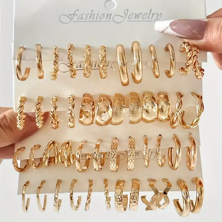 24-Pair Vintage-Inspired Small Hoop Earring Set for Women Elegant ...