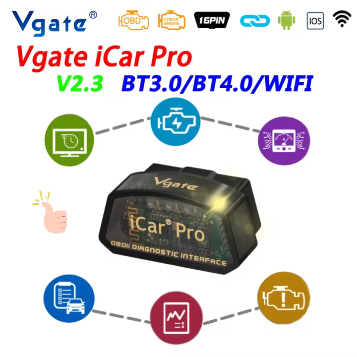 Vgate iCar Pro elm327 V2.3 OBD 2 OBD2 Car Diagnostic Tool WIFI ...