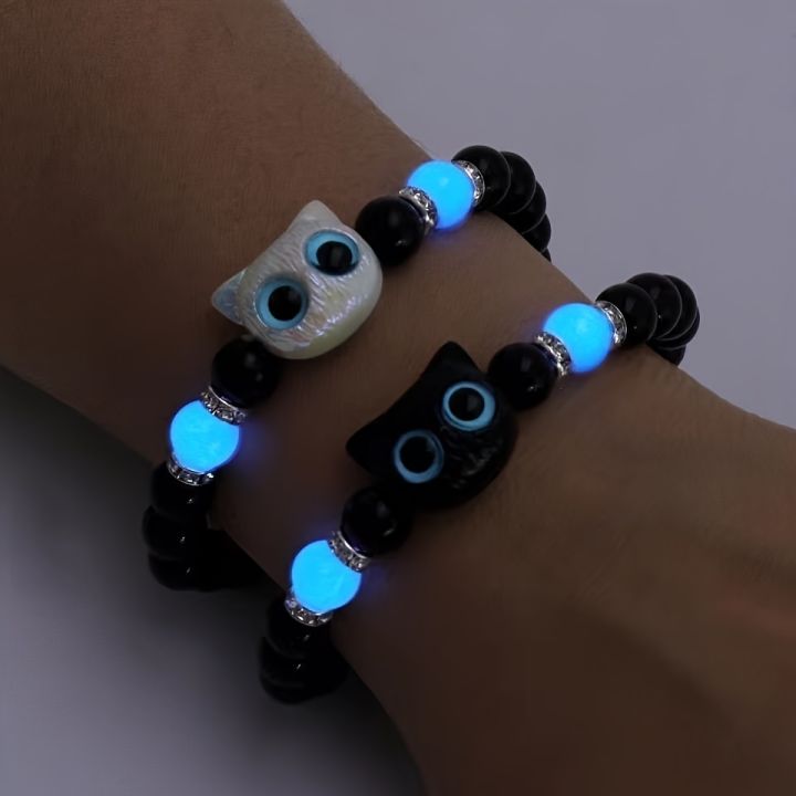 Matching Bracelets Couples Women Men Luminous Cute Cat Friendship ...