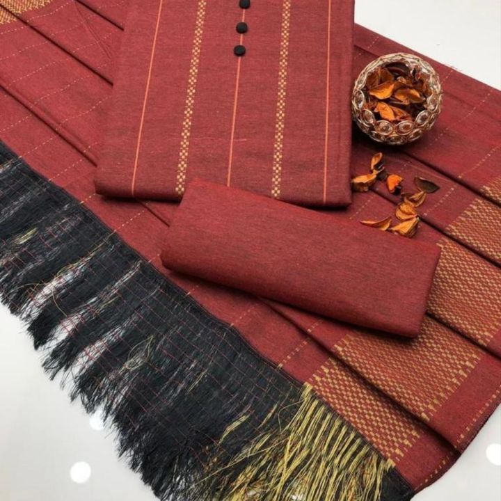 3 pcs Womens unstitched khadi sussi print suit | Daraz.pk