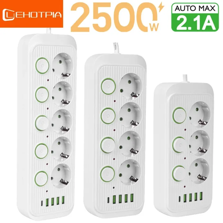 EU Plug Multiple Sockets AC Outlets Power Strip Extension Cable With ...