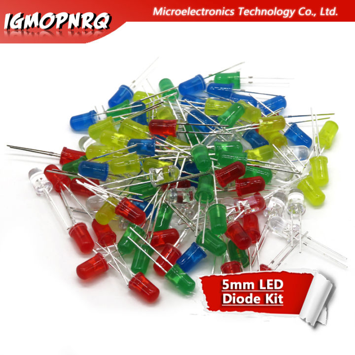 5Colors*20PCS 100PCS 5mm LED Diode Light Assorted Kit Green Blue White ...