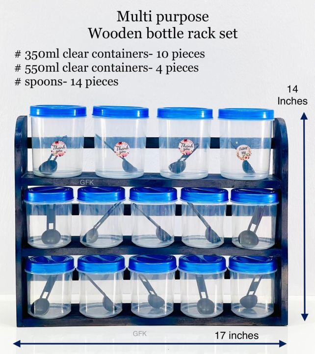 Multi Purpose Wooden Bottle Rack Set With Containers | Daraz.lk