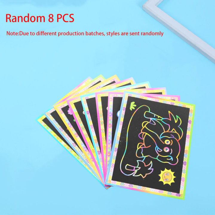 Random 8/10pcs a lot Magic Scratch Art Doodle Pad Painting Cards Toys ...