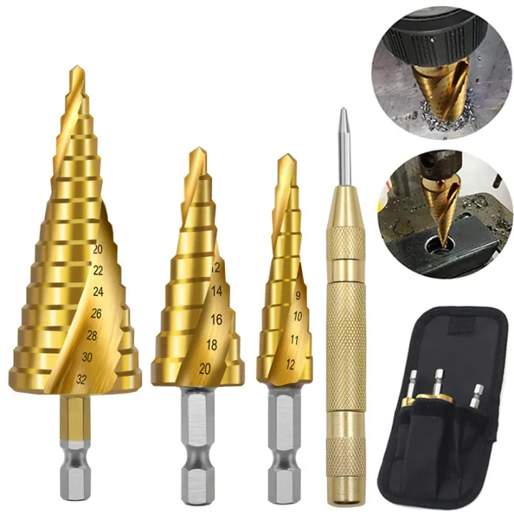 3pcs Spiral Grooved Drill Bits 3-12 4-12 4-20 Drilling Power Tool Metal ...