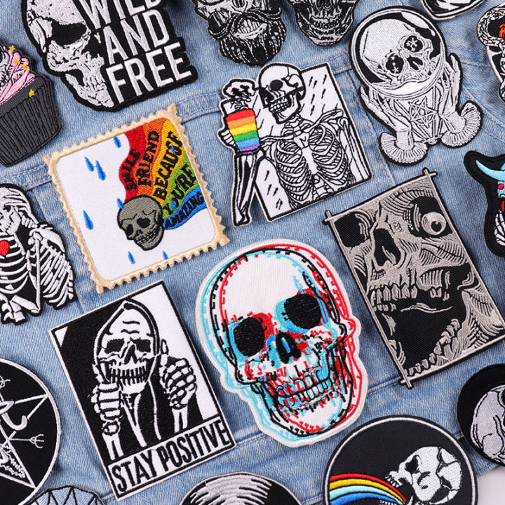 Punk Skull/Embroidery Patch Iron On Patches For Clothing DIY Horror ...