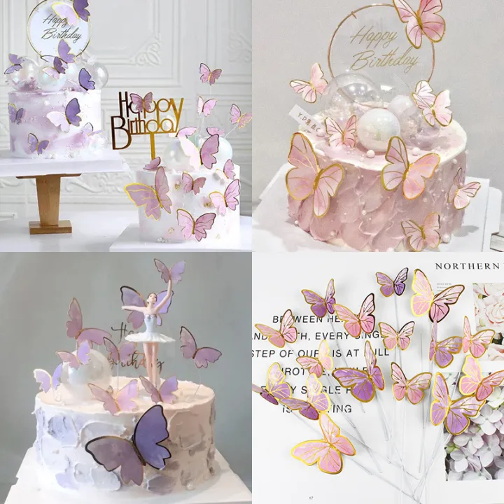 10Pcs/Set Butterfly Cake Decoration Piece Paper Cartoon Cute Butterfly ...