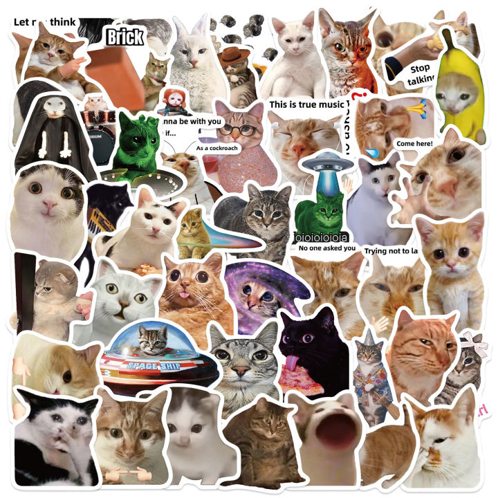50Pcs Funny Cat Meme Stickers Mix Cute Spoof Expression Decals For ...
