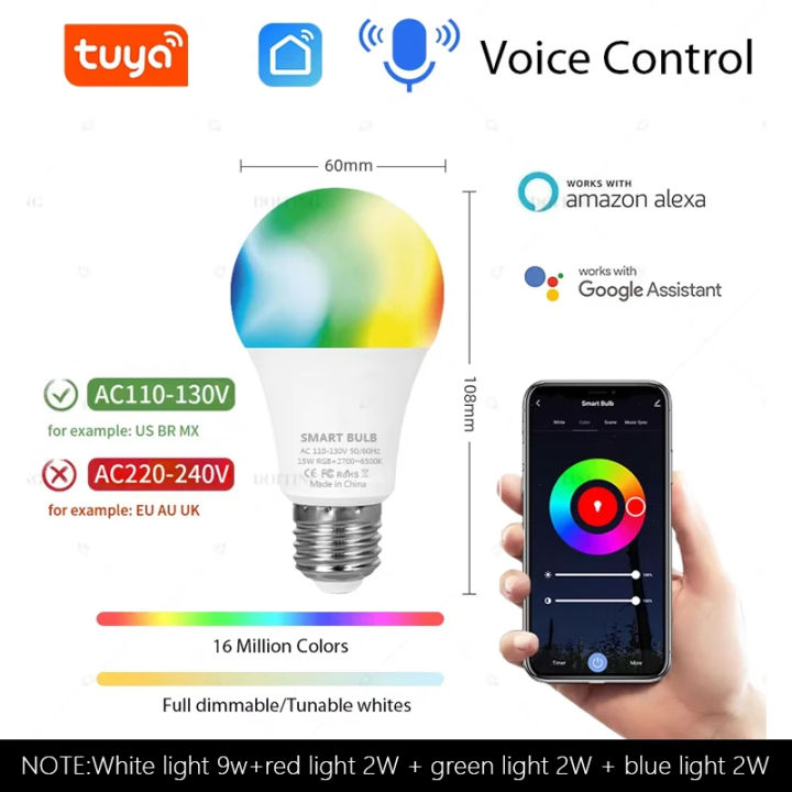 Tuya Smart Life APP Wifi Led Light Bulb AC110V 220V A19 A21 E27 RGBCW ...