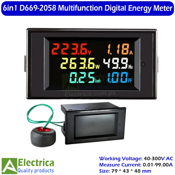 6 in 1 Energy Meter Volt Amp Frequency Power Factor Electric Energy ...