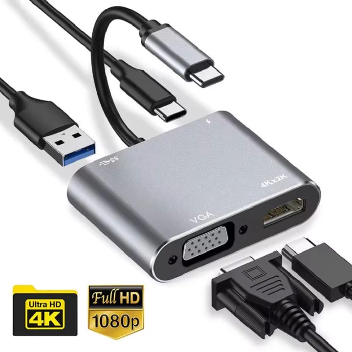 USB C To HDMI-Compatible VGA Type-C Digital AV Multiport Adapter ...