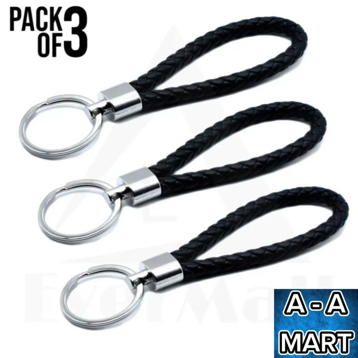 Braided PU Leather Keychain - 3 Pack Handwoven Metal Keys Strap Fashion ...