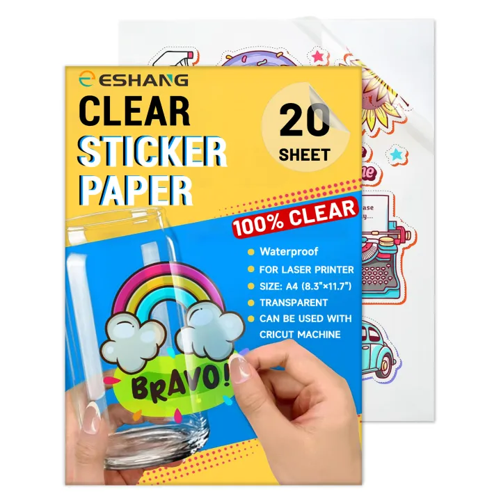 20 Sheets A4 Size Printable Clear Sticker Self-Adhesive Paper ...