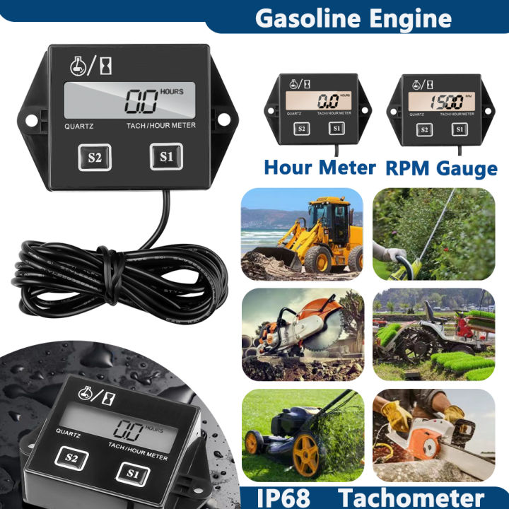 Waterproof Gasoline Engine RPM Speed Gauge Motorcycle Tachometer Working Hours Meter 2/4 Stroke ...