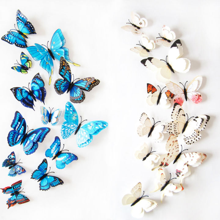 12pcs Wall Stickers Set 3D Butterfly Colorful Double Layers Wall ...