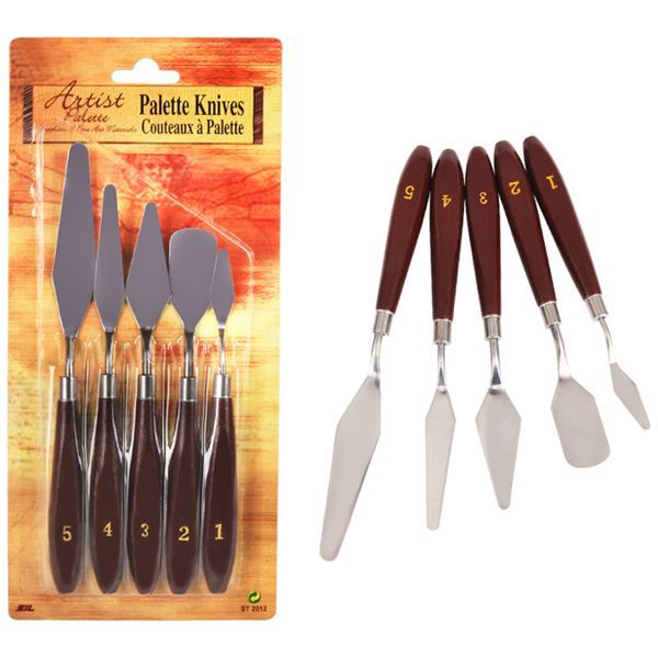 Professional Colour Mixing Knife Set of 5 Pices Wooden Handle Stainless ...
