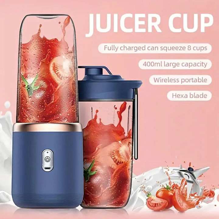 1set-New portable juicer with 2 cups, USB rechargeable mini blender ...