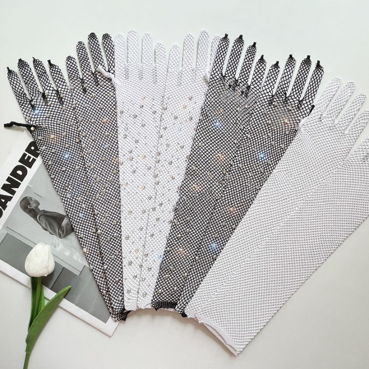 Mesh Shiny Pole Dancing Elasticity Long Fishnet Gloves Grid Sexy Women ...