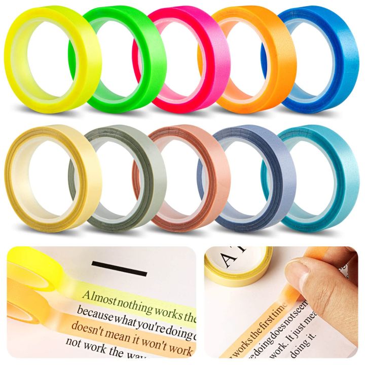 5 Rolls/10 Rolls Morandi Highlighter Reading Sticky Tape, Fluorescent ...