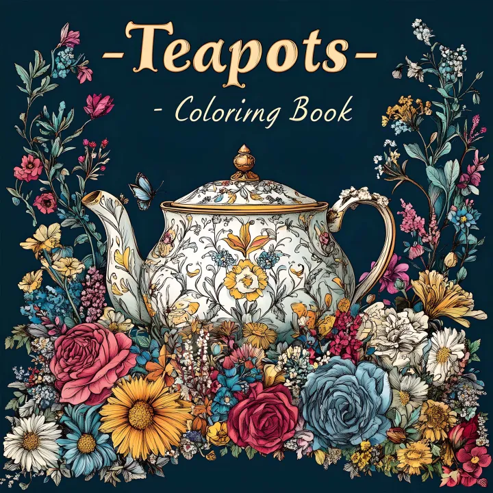 Teapots Coloring Book 24 Pages Art Adult Picture Book Gift For Birthday ...