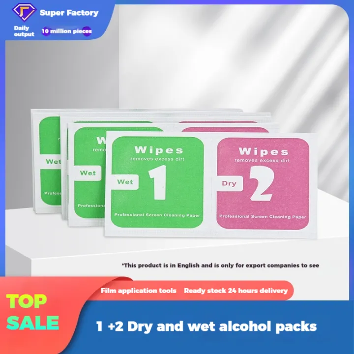 100 Sets 4x4 Cm WET & DRY Wipes 2-in-1 Set for Smart Phone and Tablet ...
