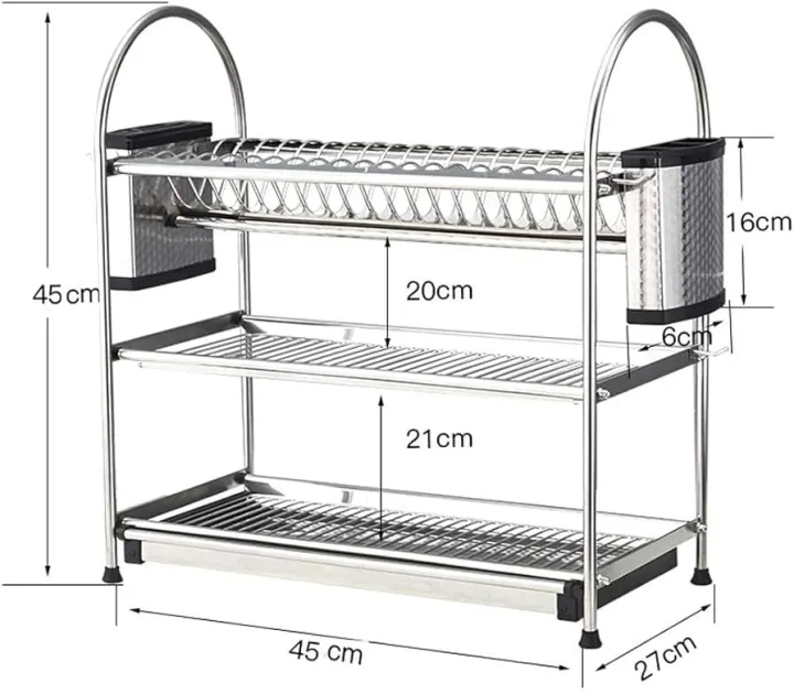 Amilex Chrome Dish Rack with Plastic Drainer(3 Tier) | Daraz.lk