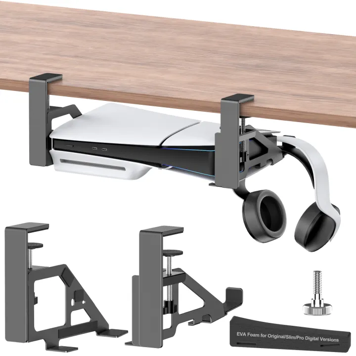 No-Drill PS5/PS5 Slim/PS5 Pro Under Desk Mount for PS5 Digital & Disc ...