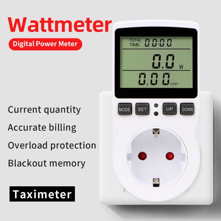 Digital LCD Power Meter Wattmeter Socket Wattage Kwh Energy Consumption ...