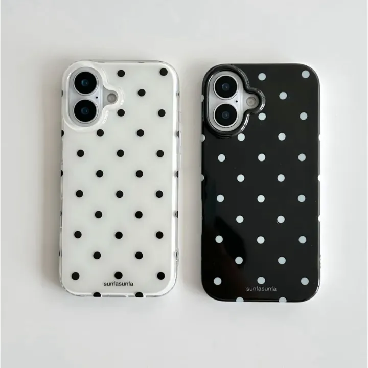 Japanese Black White Wave Point Phone Case For iPhone 17 Air 16 15 14 ...