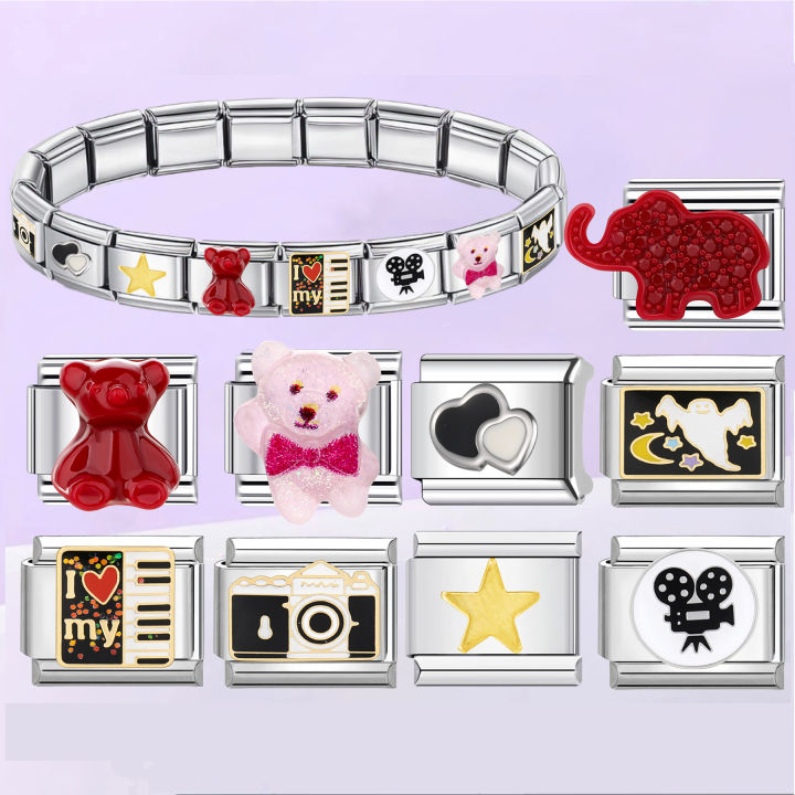 1Pc Stainless Steel Italian Module-Cartoon Animal Red Candy Bear ...