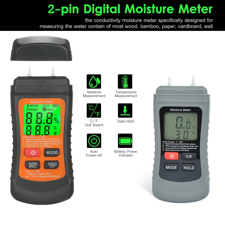 Digital Wood Moisture Meter Paper Wall Humidity Tester Accurate Needle ...