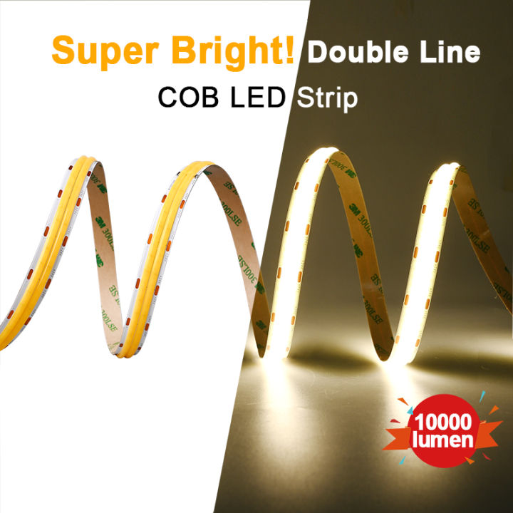 Double Row COB LED Strip 10000lm Super Bright 600 LEDs/m Flexible ...