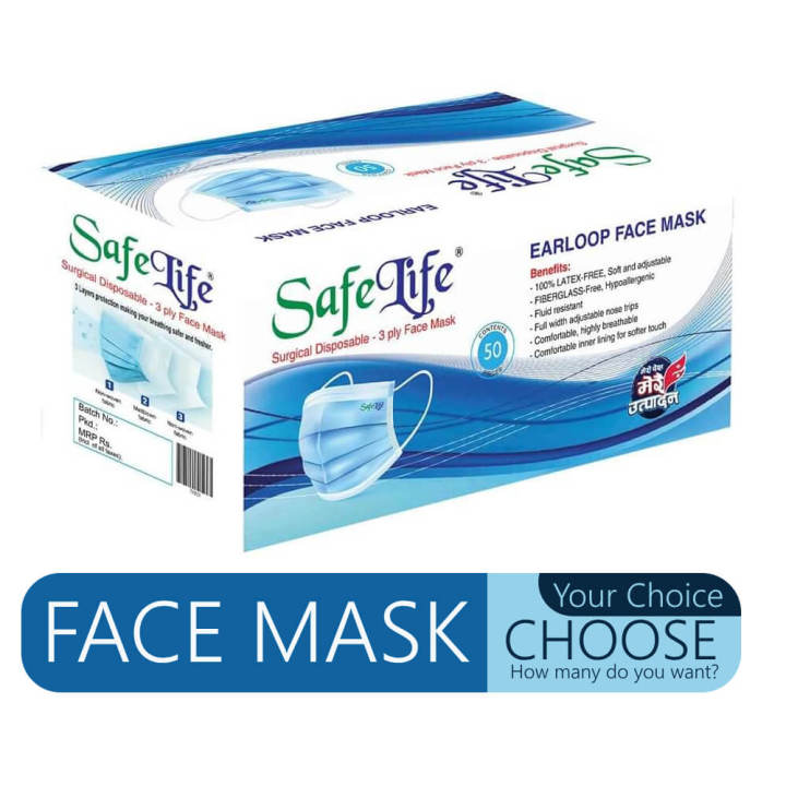 Safelife Disposable 3-PLY Face Mask | 50pc | Blue Color | BFE 98% ...