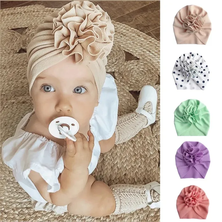 Turban Baby Girl Turbans for Babies Lovely Flower Soft Cap Bonnet Head ...