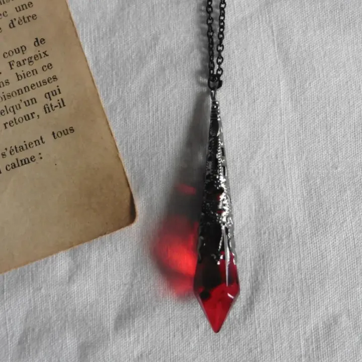 Gothic Vampire Blood Red Crystal Necklace Women Man Pagan Witch Jewelry ...