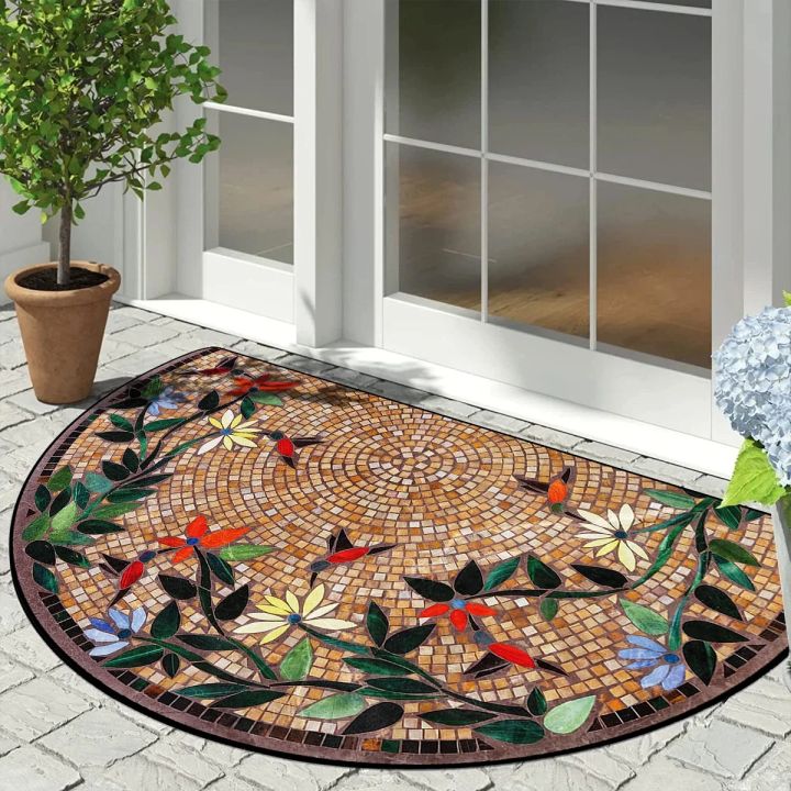VIKAMA Semi-Circular Mosaic Non-Slip Floor Mat Vintage Floral Geometric ...