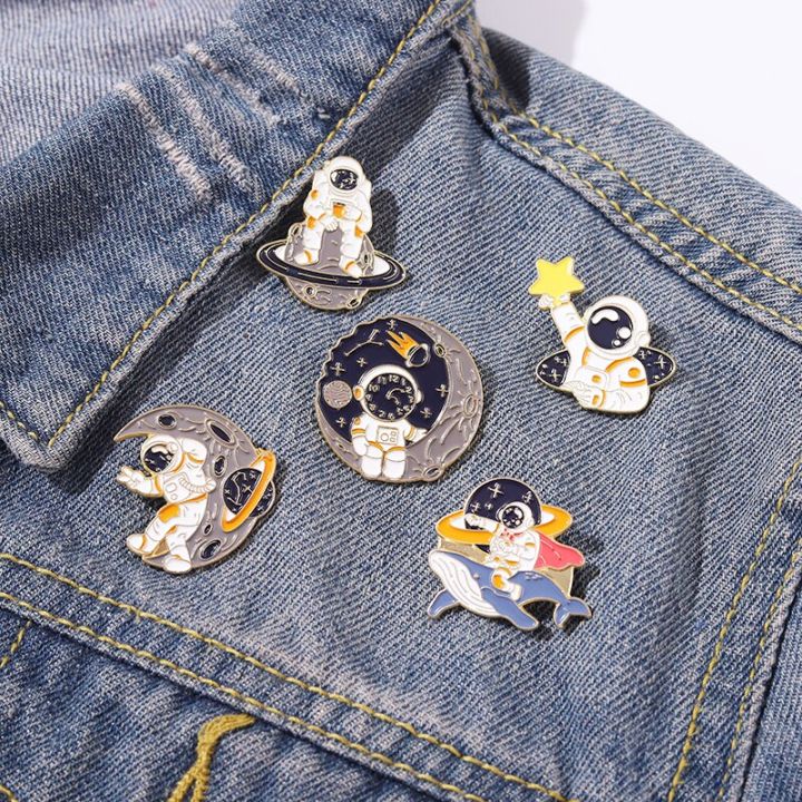 Planet Rocket Whale Astronaut Enamel Lapel Pins Star Moon Milky Way ...