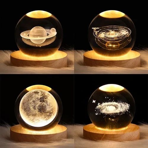 3D Crystal Ball Lamp USB LED Night Light Creative Gift Galaxy Planet ...