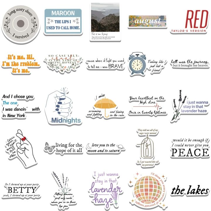 52PCS New Trendy Cartoon Taylor Lyric Graffiti Helmet Cool Skateboard ...