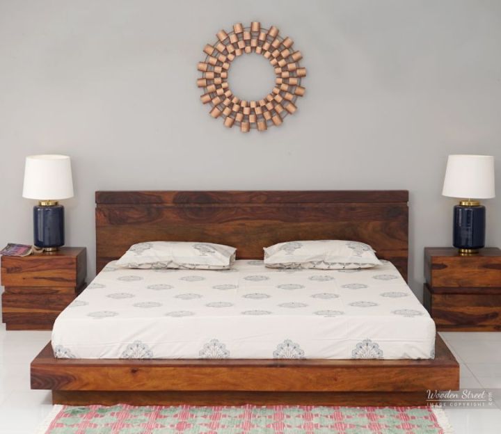 Florian Sheesham Solid Wood King Size Bed With 2 Side Tables | Daraz.pk