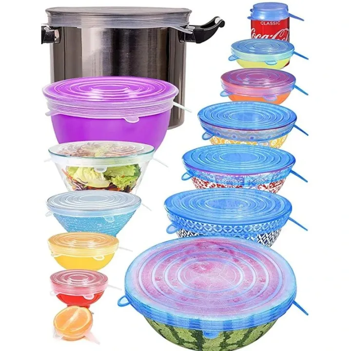 6-Pack Silicone Stretch Lids – Reusable Food-Grade Covers for Bowls ...