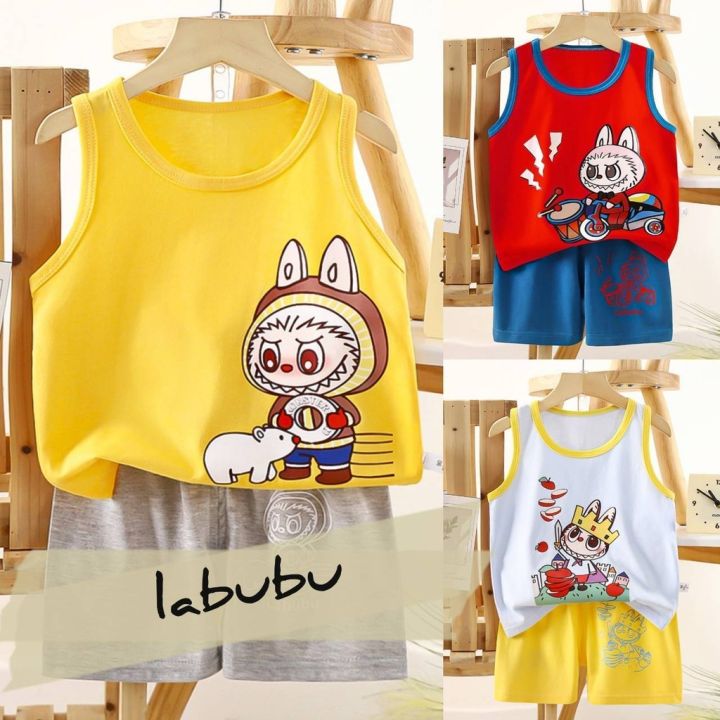 Children's 2-piece set labubu tank top + breathable fabric shorts ...