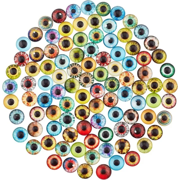 100pcs 50 Style 12mm Dragon Eyes Glass Cabochon Cat Owl Bird Eye Tiles ...