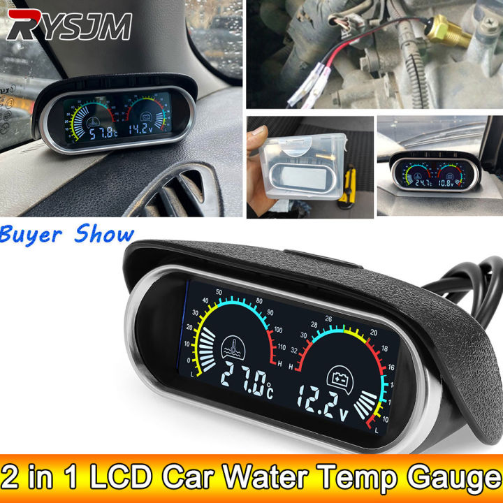 AD 2 in 1 LCD Car Water Temp Gauge Water Temperature Sensor 10mm Meter ...