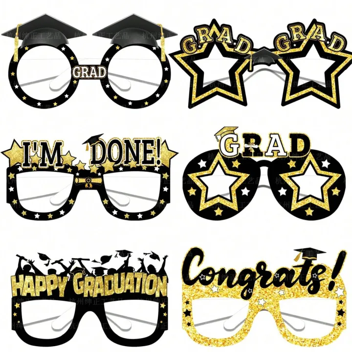 6Pcs Black and Gold Graduation Glasses 2025, Graduation Photo Booth ...