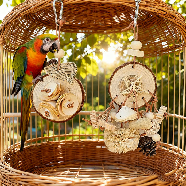 Parrot Bird Beak Grinding Toy Solid Wood Rattan Chewing Toys String ...