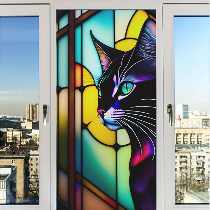 Cat Pattern Glass Window Electrostatic Sticker Privacy Window Film ...