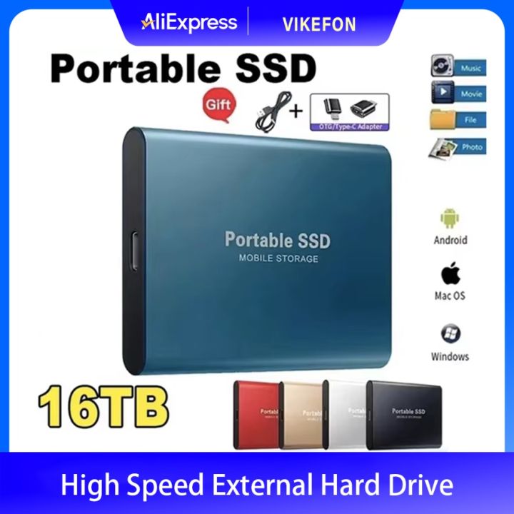 Portable SSD 16TB High Speed External Hard Drive USB 3.0 Type-C Interface Hard Disk Solid State ...