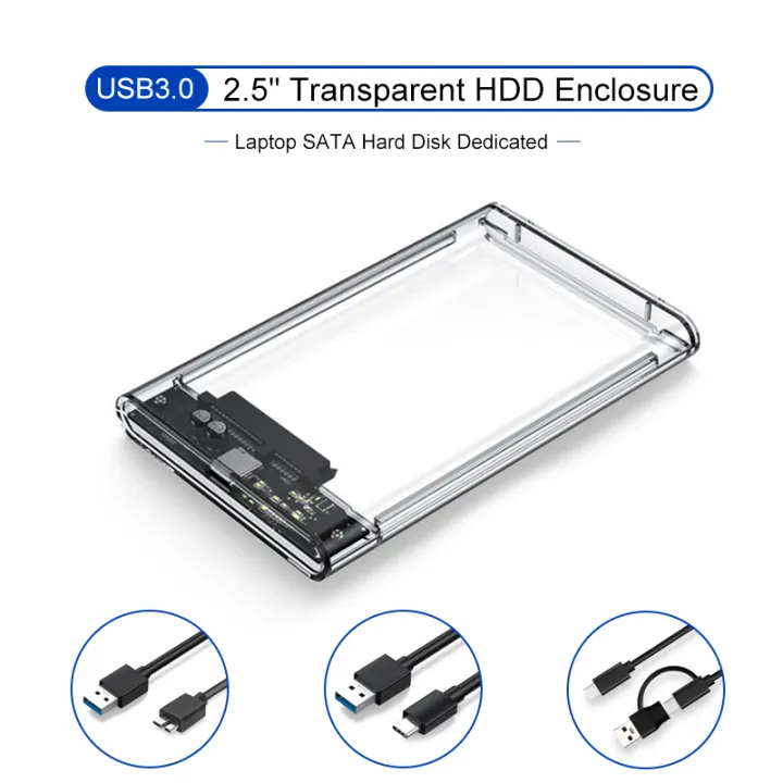 USB 3.0 Transparent HDD Enclosure 2.5" ,Type C Micro Cable External ...